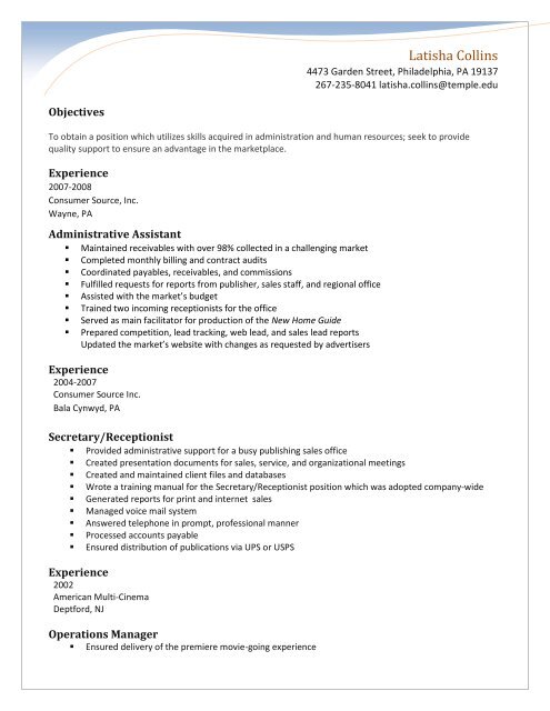 LatishaCollinsResume - Temple Fox MIS - Temple University