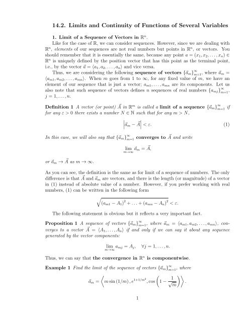 14 2 Limits And Continuity Of Functions Of Several Variables
