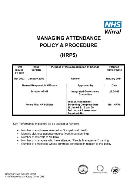 MANAGING ATTENDANCE POLICY & PROCEDURE (HRP5)