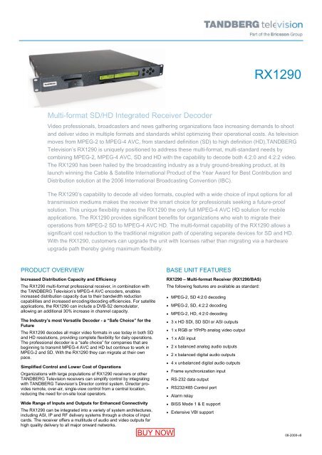 TANDBERG RX1290 Multi-format SD/HD Integrated Receiver Decoder