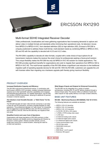 Ericsson RX1290 Multi-format SD/HD Integrated Receiver Decoder