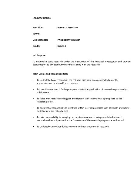 Research Associate (Level 4) Job Description - Bath Spa University