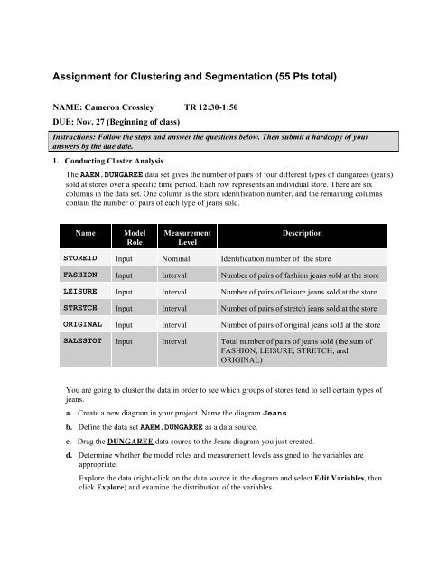 Assignment for Clustering and Segmentation (55 ... - Temple Fox MIS