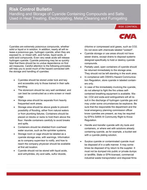 Handling and Storage of Cyanide Containing Compounds ... - CNA