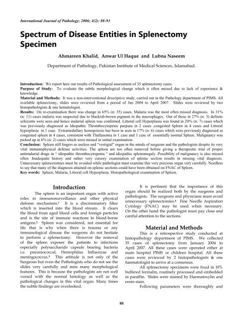 Spectrum of Disease Entities in Splenectomy Specimen