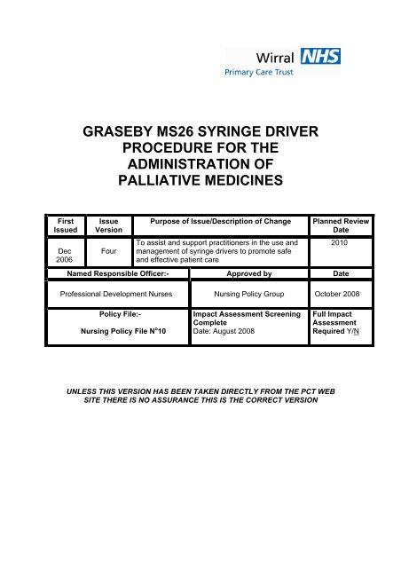graseby ms26 syringe driver procedure for the ... - NHS North West