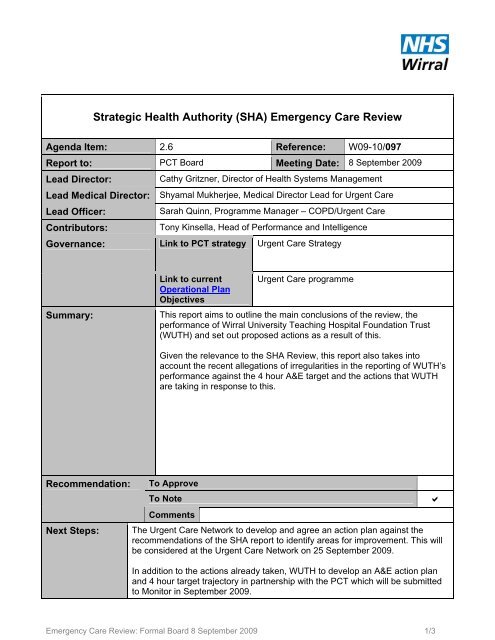 (SHA) Emergency Care Review - NHS North West
