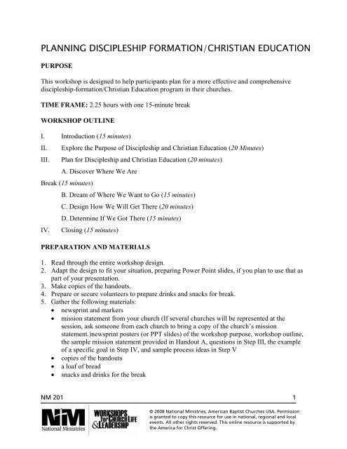 planning discipleship formation/christian education - American ...
