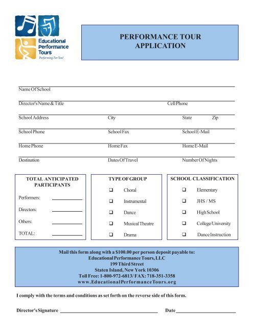 performance tour application - Educational Performance Tours