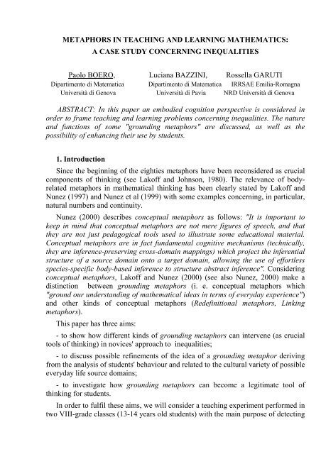 metaphors in teaching and learning mathematics - Matematica