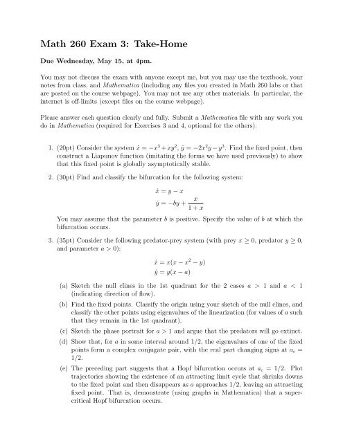 Math 260 Exam 3: Take-Home