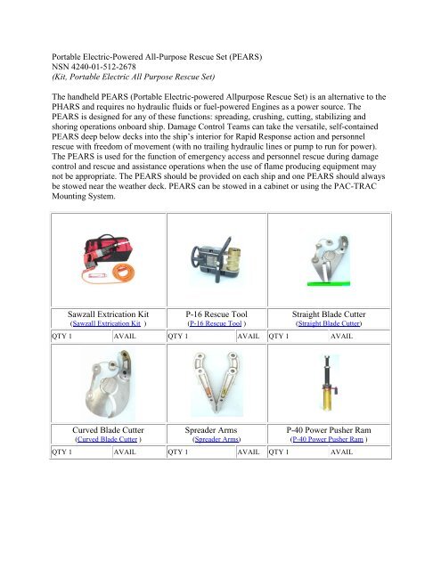 Portable Electric-Powered All-Purpose Rescue Set (PEARS) NSN ...