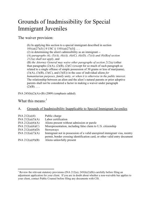 Grounds of Inadmissibility for Special Immigrant Juveniles - ILRC