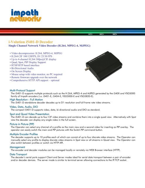 Product Data Sheet - iMPath Networks