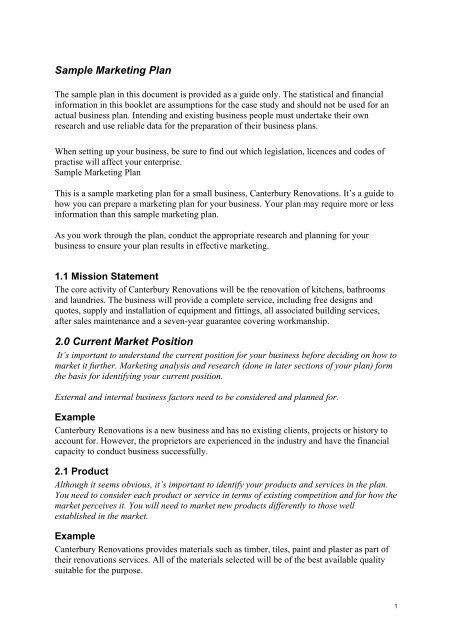 Sample Marketing Plan 2 0 Current Market Position