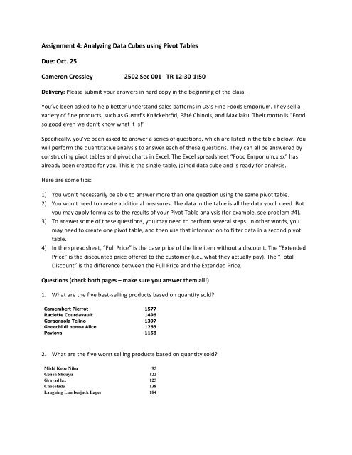 Analyzing Data Cubes using Pivot Tables - Temple Fox MIS