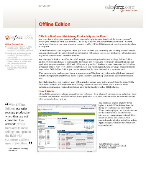 Offline Edition from salesforce.com datasheet