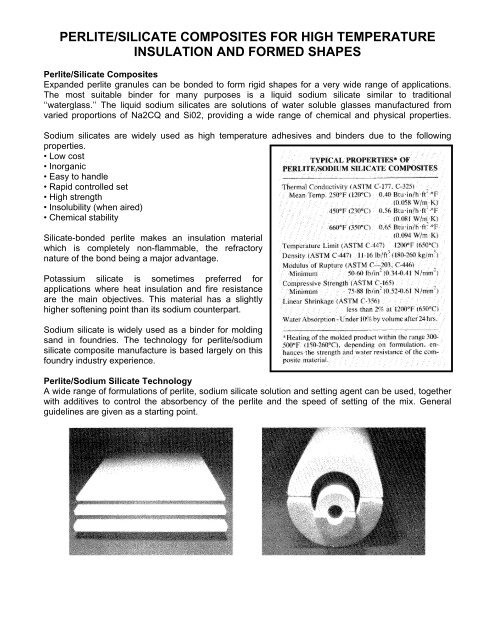 perlite/silicate composites for high temperature ... - Perlite Institute