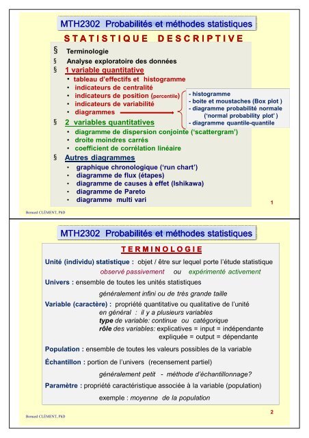 MTH2302 ProbabilitÃ©s et mÃ©thodes statistiques ... - Cours