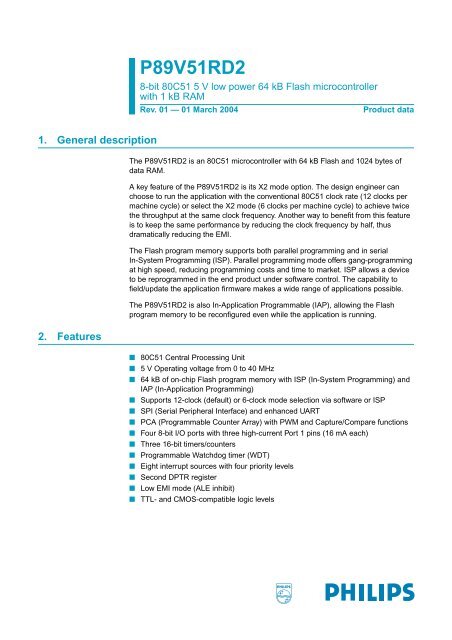 P89V51RD2 8-bit 80C51 5 V low power 64 kB Flash microcontroller