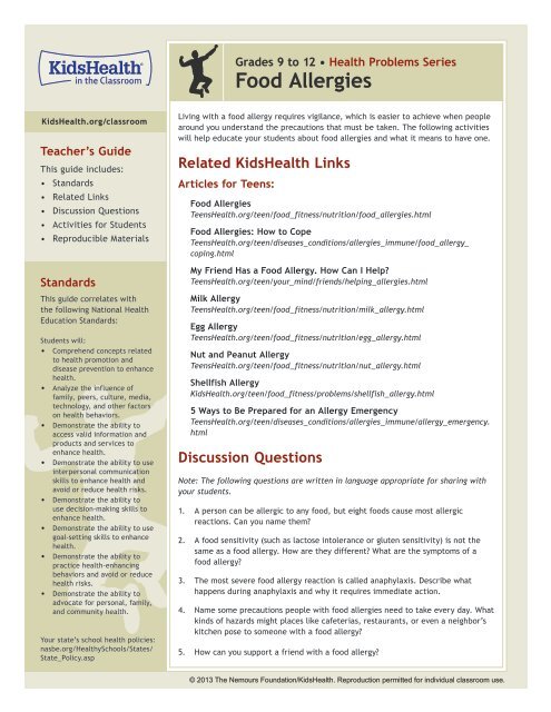 Food Allergies - KidsHealth in the Classroom