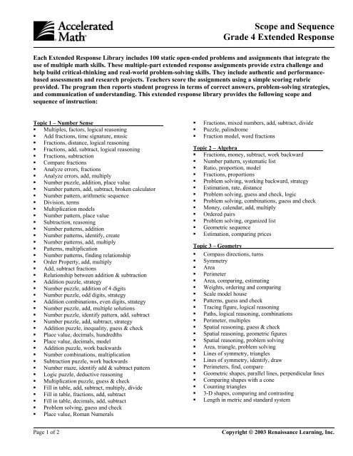 Scope and Sequence Grade 4 Extended Response - Renaissance ...