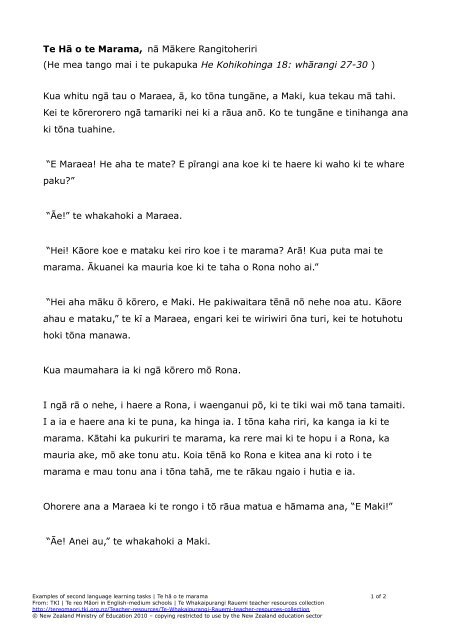Te HÄ o te Marama, nÄ MÄ kere Rangitoheriri (He mea ... - Te reo MÄ ori