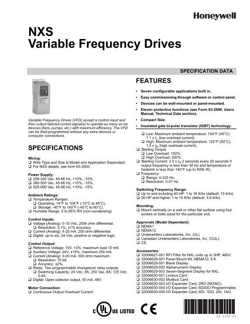 63-1300-01 NXS Variable Frequency Drives - CONTROL ...