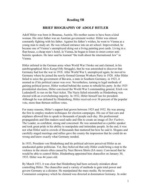 Adolf Hitler The Biography Shorties