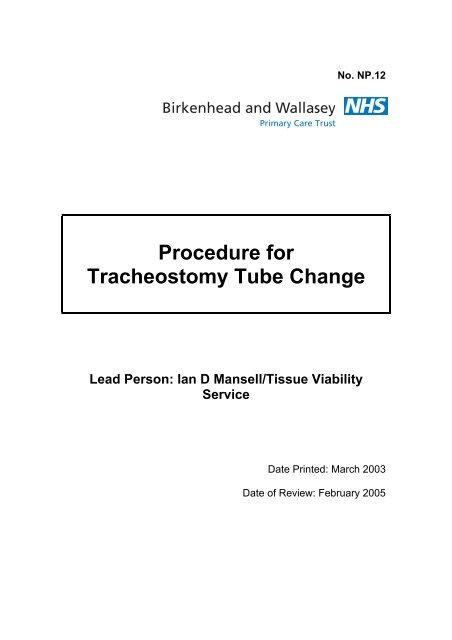 Procedure For Tracheostomy Tube Change â NHS Wirral