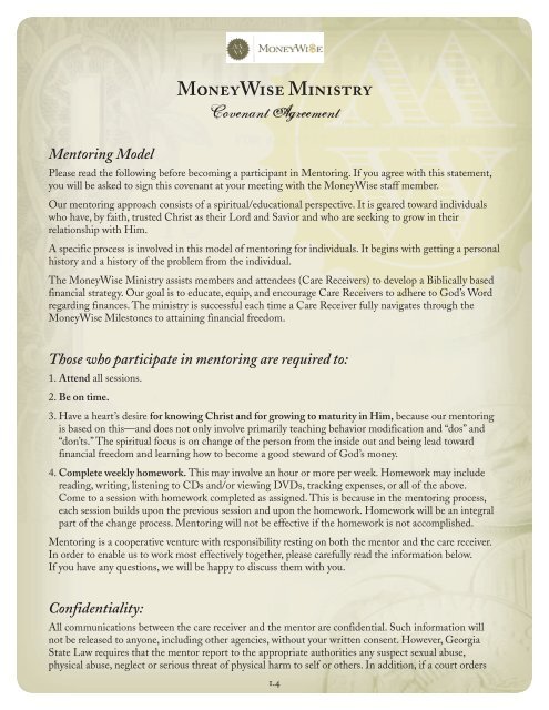 MoneyWise Ministry Covenant Agreement - North Point