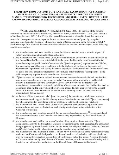 exemption from customs duty and sales tax on import of ... - Softax