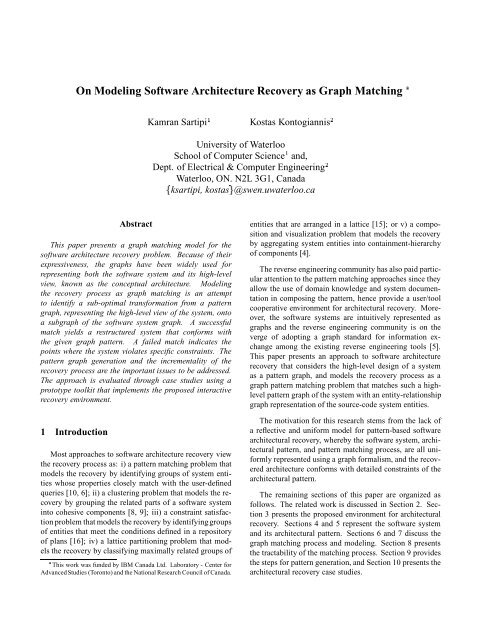 On Modeling Software Architecture Recovery As Graph Matching