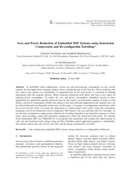 Area and Power Reduction of Embedded DSP Systems ... - SERC