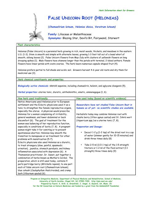 false unicorn root - North Carolina Consortium on Natural Medicines