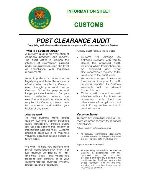 PCA - the PNG Customs Service