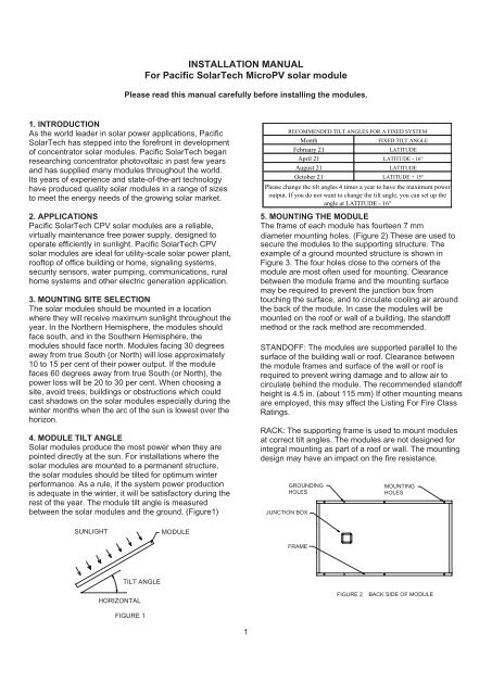 INSTALLATION MANUAL For Pacific SolarTech MicroPV solar module