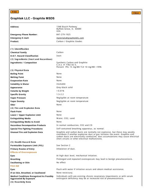 Graphtek LLC Graphite MSDS - The Naked Whiz