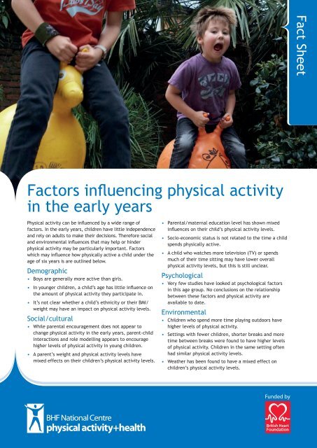 Factors influencing physical activity in the early years - BHF National ...
