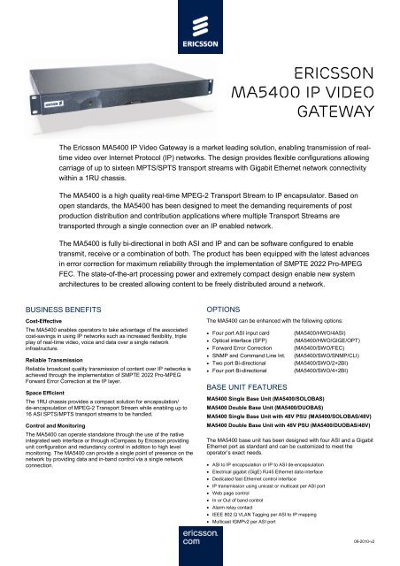 Ericsson MA5400 IP Video Gateway - PSQ Technologies Inc.