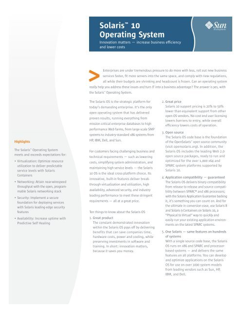 Solaris Operating System - Data Sheet - Solaris ... - Ensec Solutions