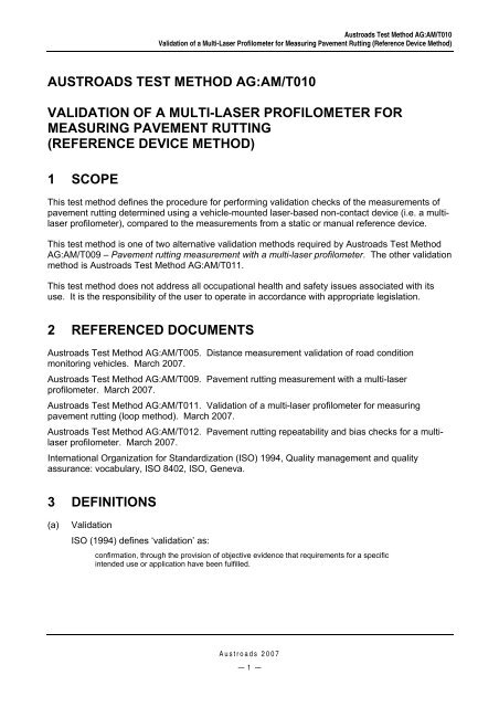 austroads test method ag:am/t010 validation of a multi-laser ...