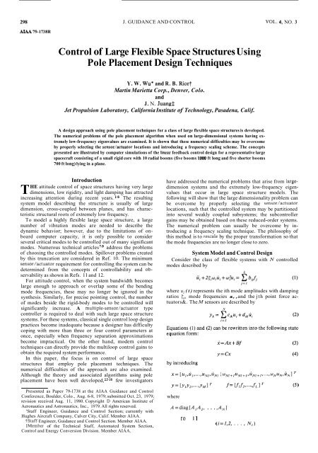 Control Of Large Flexible Space Structures Using Pole Placement