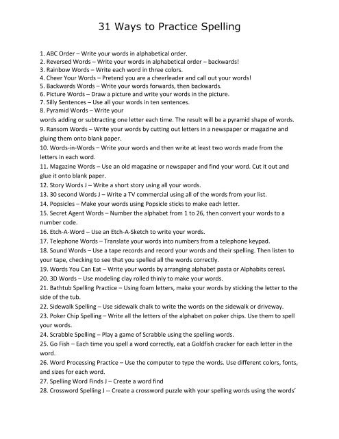 31 Ways to Practice Spelling