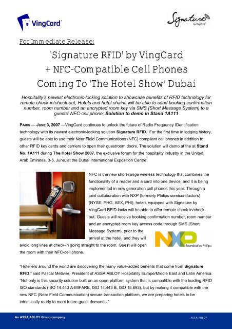 'Signature RFID' by VingCard + NFC-Compatible ... - VingCard Elsafe