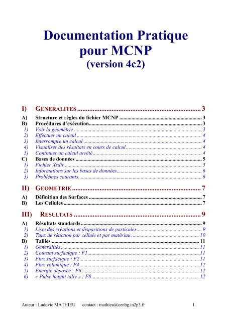Documentation Pratique pour MCNP - Cenbg - IN2P3