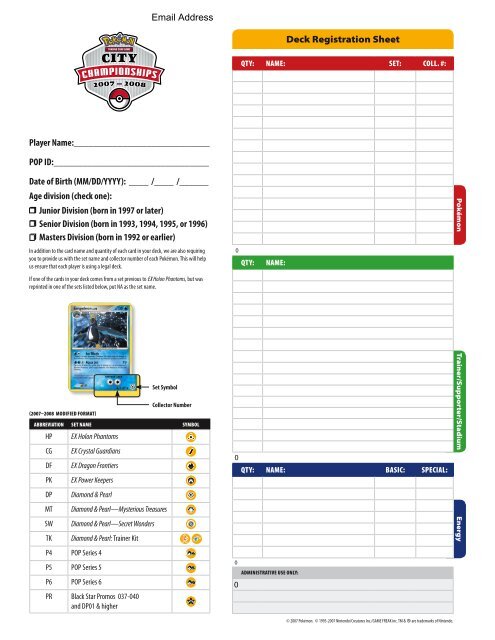 Deck Registration Sheet Player Name