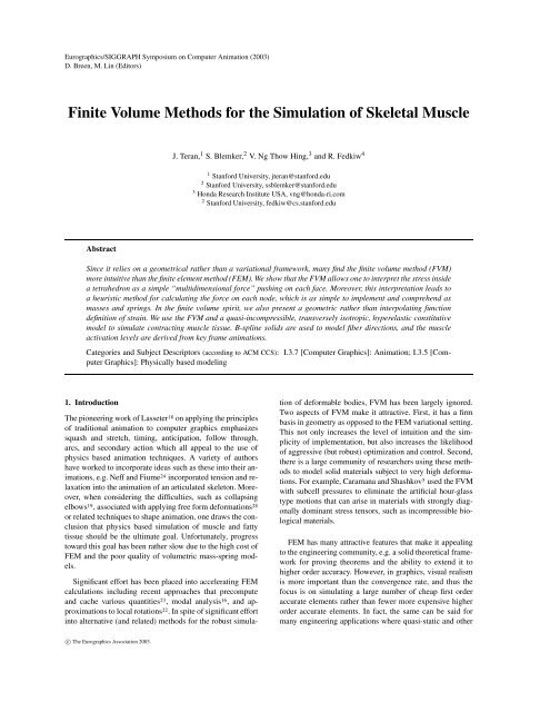 Finite Volume Methods for the Simulation of Skeletal Muscle