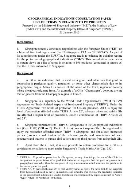 GEOGRAPHICAL INDICATIONS CONSULTATION PAPER LIST OF ...