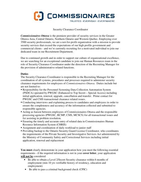Security Clearance C.. - Commissionaires Ottawa
